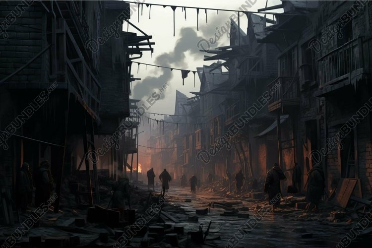 Gloomy digital art of a desolated street scene at dusk with