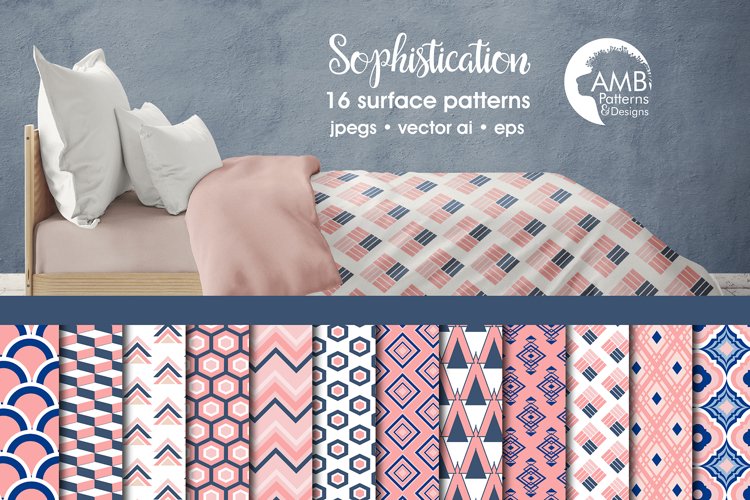 Pink Geometric Patterns, Geometric Papers, AMB-1079