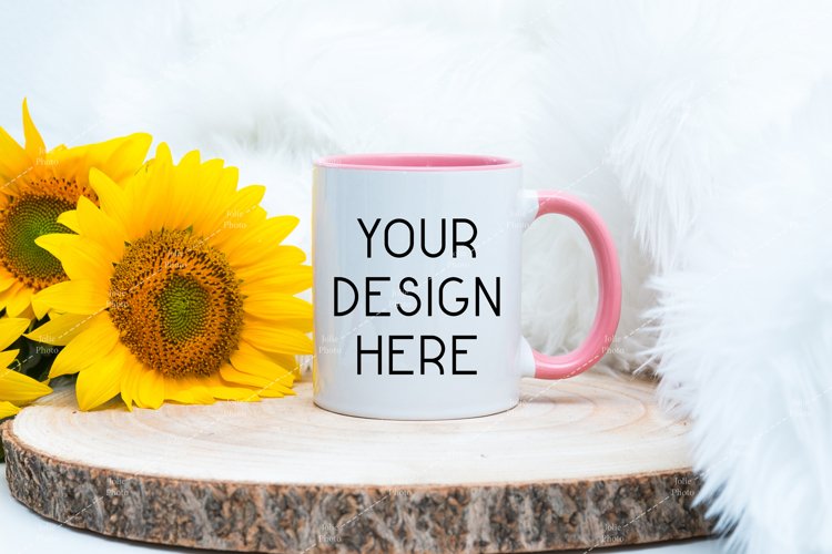 Mug Mockup 11 Oz Blank White Coffee Cup with Pink Handle
