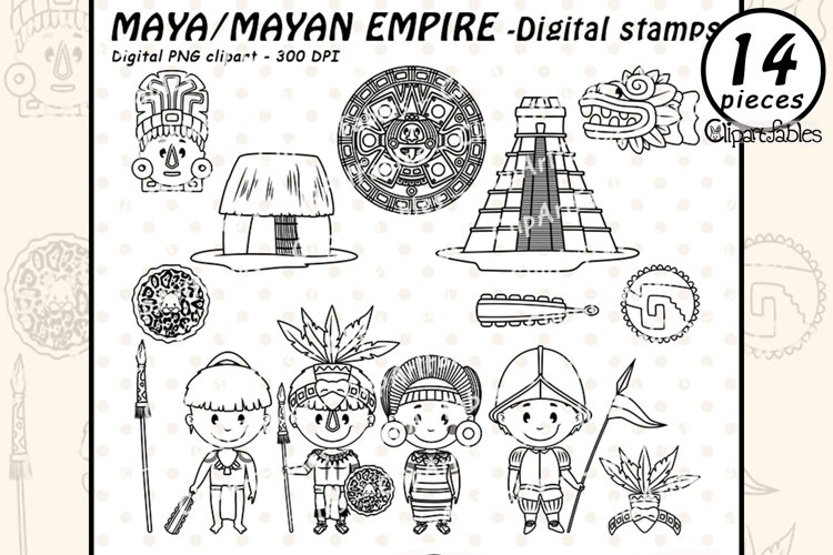 MAYA/ MAYAN DIGITAL STAMPS, Mesoamerican culture, Outline
