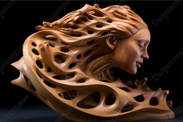 Sculpted wooden woman profile artistic design