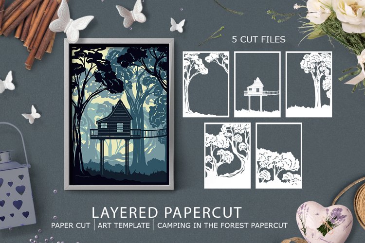 Camping in the forest paper cut| Nature paper