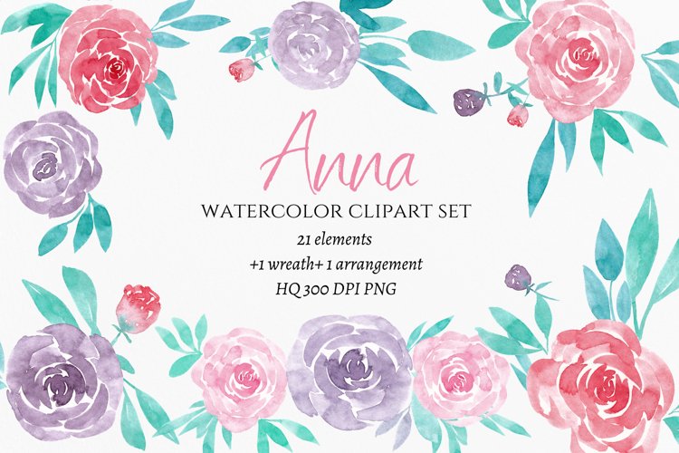 Watercolor roses floral clipart