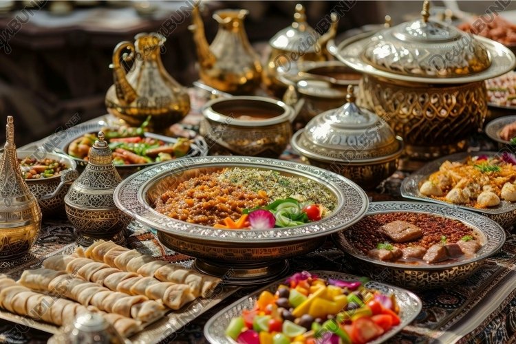 Traditional Arabian dish table. Generate Ai
