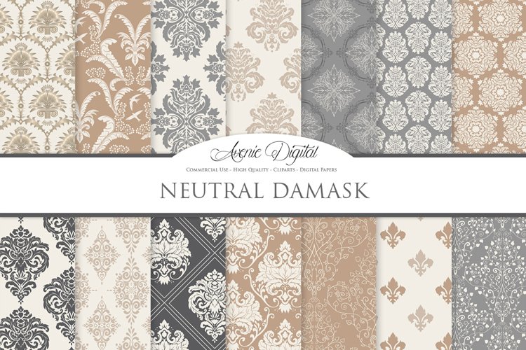 28 Neutral Damask Patterns - Wedding Seamless (42877)
