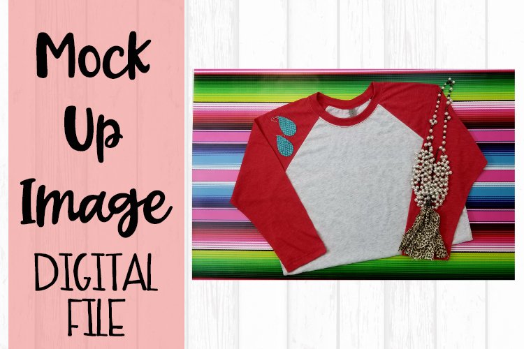 Red Raglan with Jewelry on Serape Mock Up