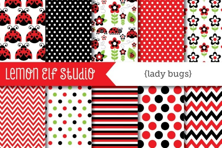 Lady Bugs-Digital Paper (LES.DP09A) (20479) | Scrapbooking | Design Bundles