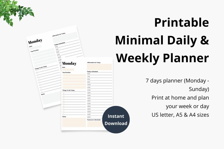 Daily and weekly planner printable PDF