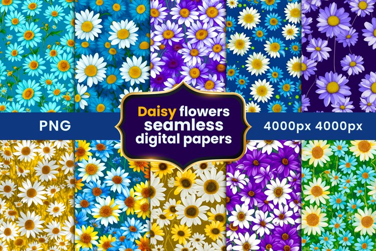 Daisy Flowers Seamless Patterns Bundle, daisy digital papers
