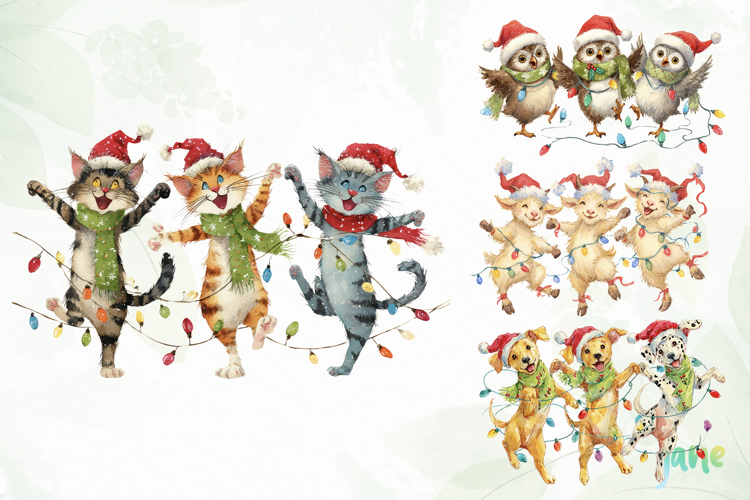 Dancing Animals Christmas Watercolor (6366113)