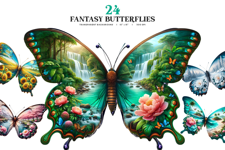 Fantasy Butterfly Clipart PNG Set