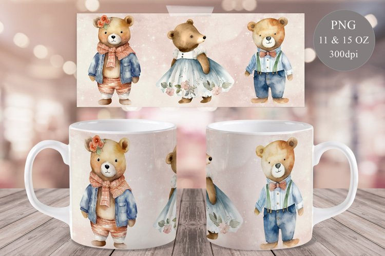 Cute Bears Mug Sublimation | Watercolor Mug Wrap (2583242)