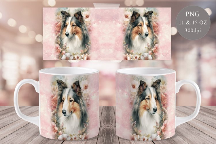 Collie Mug Sublimation | Watercolor Dog Mug Wrap (2550476)