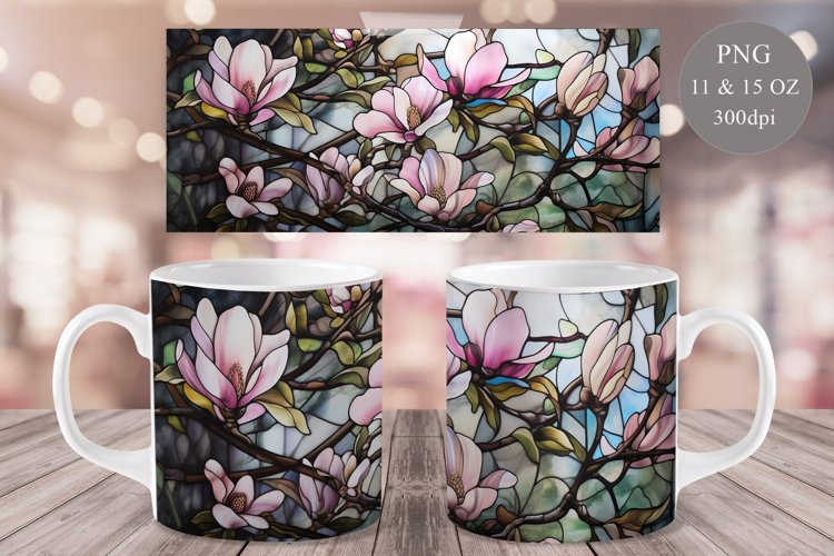 Stained Glass Magnolia Mug Sublimation Wrap
