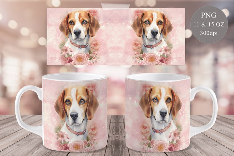 Beagle Mug Sublimation | Watercolor Dog Mug Wrap