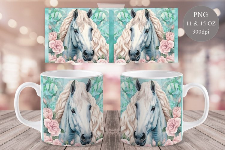 Watercolor Horse and Flowers Mug Sublimation 11oz (2686641)