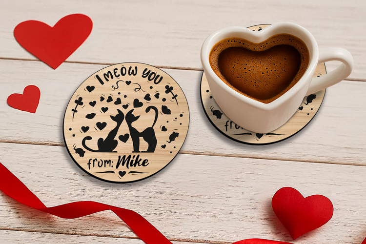 St Valentine Day Coaster Cats SVG Romantic Love Gift Present