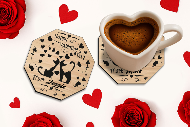 SVG Happy Valentine Octagon Coaster Laser Love Romantic Gift