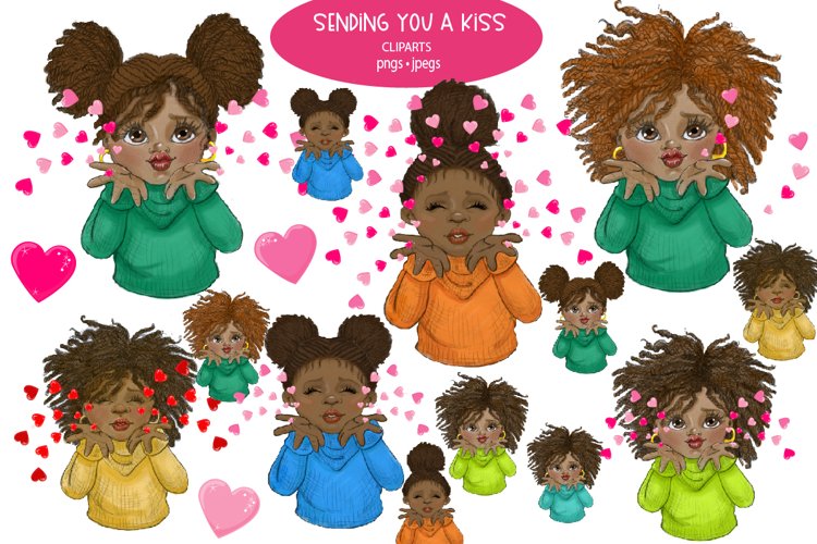 African American girls sending kisses and love clipart