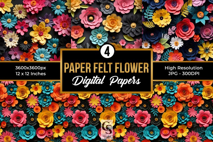 Colorful Paper Felt Flowers Seamless Patterns