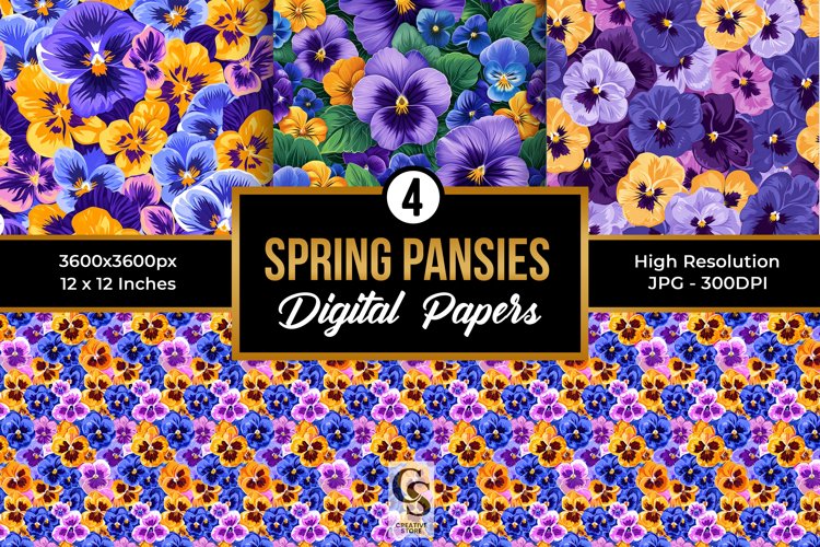 Spring Pansy Flowers Digital Paper Patterns