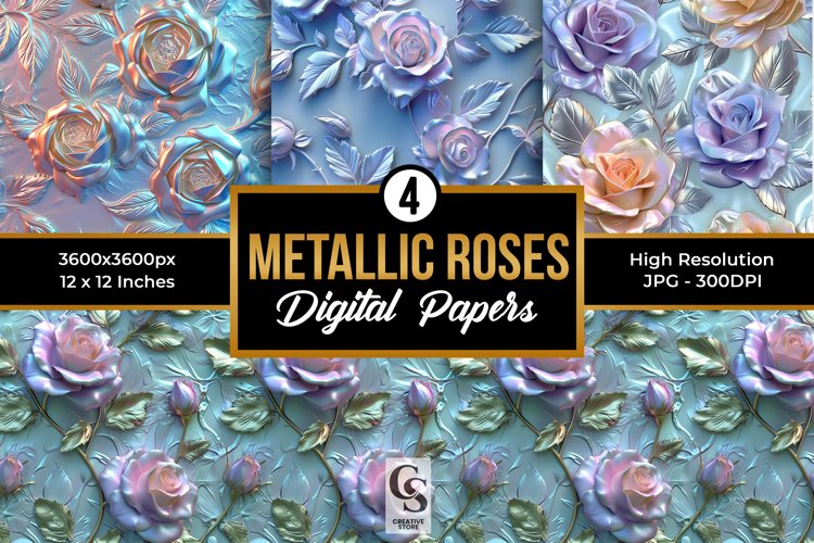 Pastel Metallic Roses Digital Papers