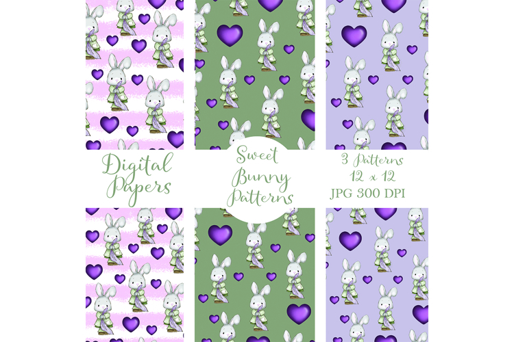 Bunny Digital Papers, Bunny drawing, Nursery, Scrapbooking,