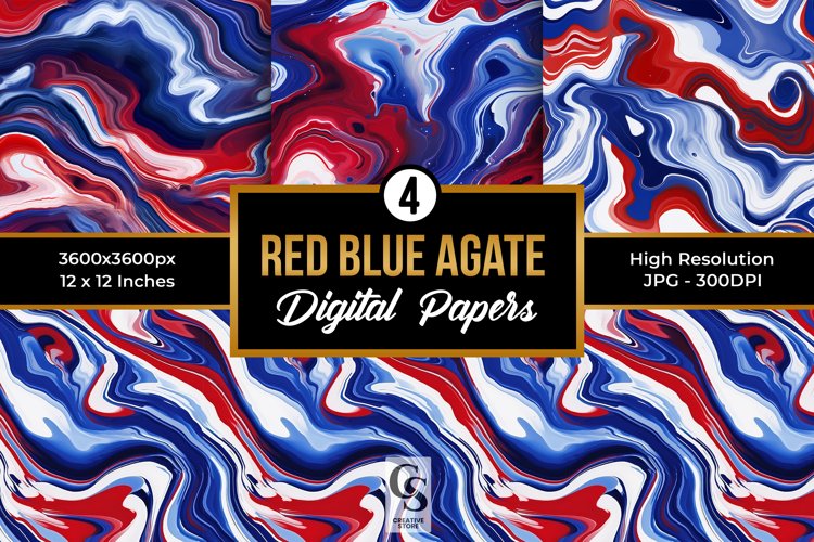Patriotic Red Blue Agate Digital Papers