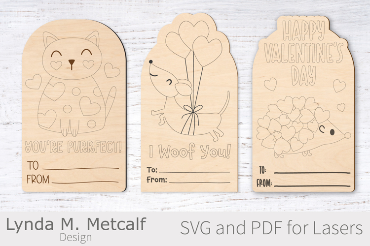 Cat, Dog and Hedgehog Paintable Valentine Card Laser Svg