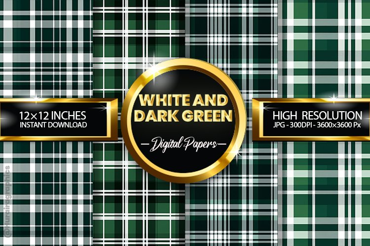White And Dark Green Digital Papers - 04 Variations