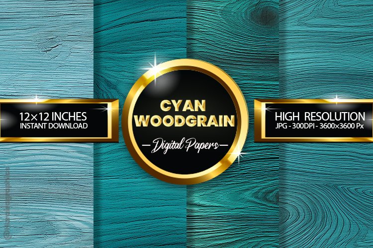 Cyan Woodgrain Digital Papers - 04 Variations