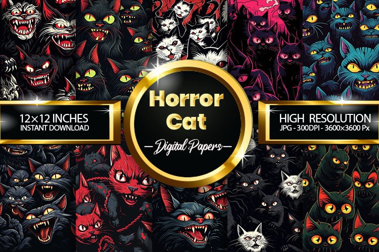Horror Cat Digital Papers, Scary Pattern