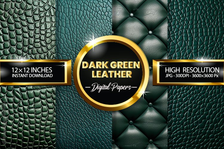 Dark Green leather Digital Papers - 04 Variations (3304923)