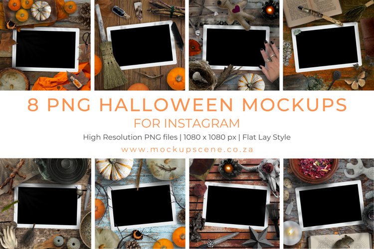 8 Spooky Halloween Device Mockups, Flat Lay PNG Files