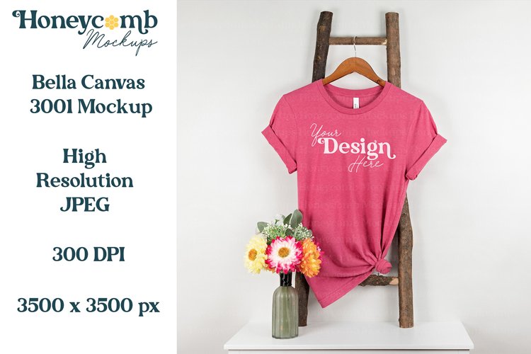 Heather Raspberry Bella Canvas 3001 Mockup | Hanging T-Shirt (1499670 ...