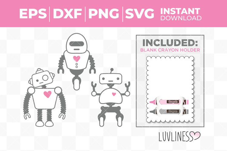 Valentine's Day Robots, Set of 3 Robots Cut Files & Clip Art