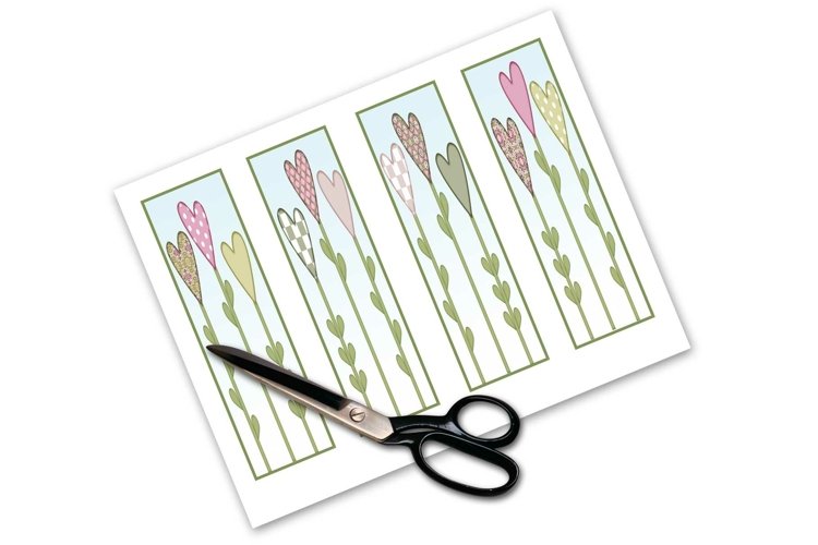 Bookmark, Printable Bookmark Set, Trio Heart Flowers 2