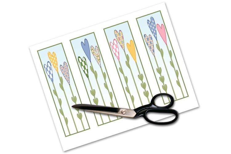 Bookmark, Printable Bookmark Set, Trio Heart Flowers 4