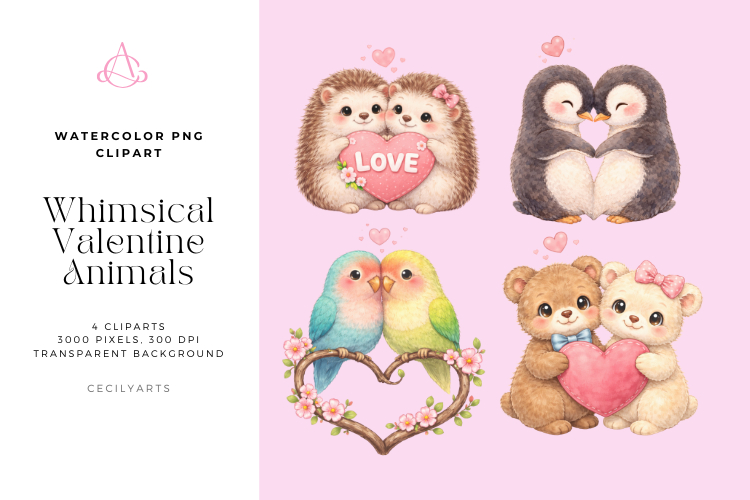 Whimsical Valentine Animals Clipart (6525818)