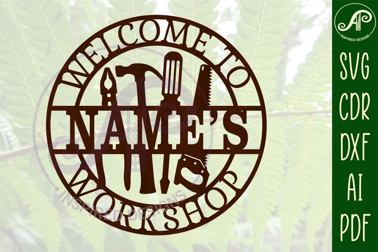 Workshop tool theme Name sign svg laser cut template