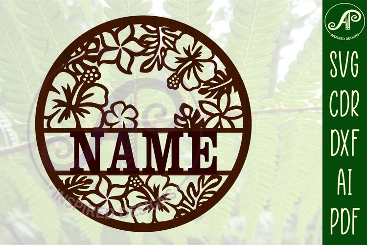 Tropical name sign svg laser cut template