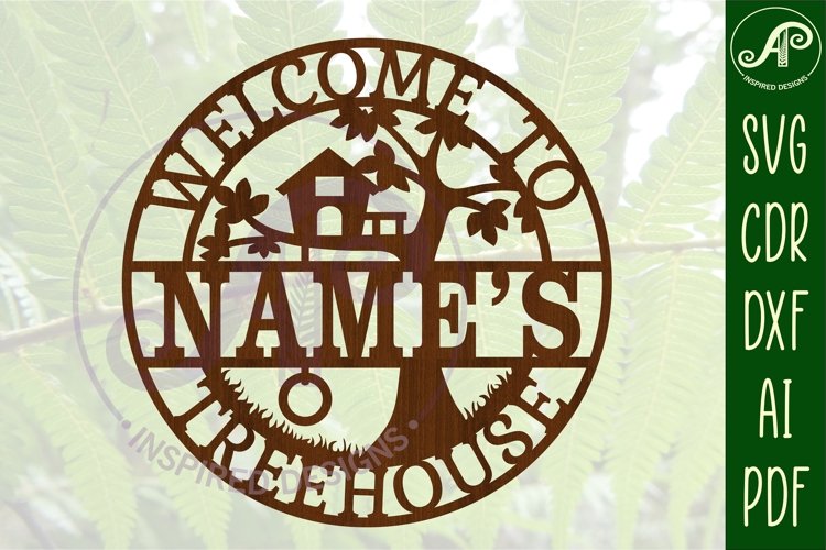 Treehouse Name sign svg laser cut template, door or wall