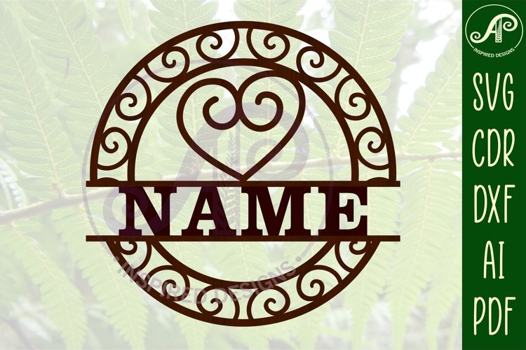 Swirl heart name sign svg laser cut template