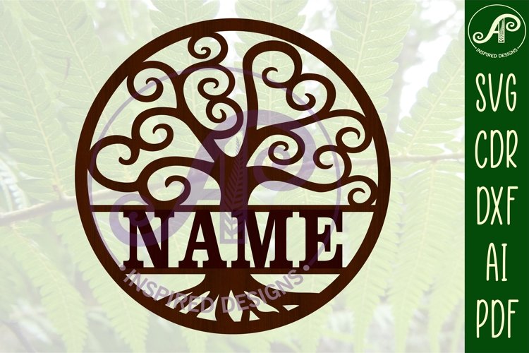 Swirl tree name sign svg laser cut template