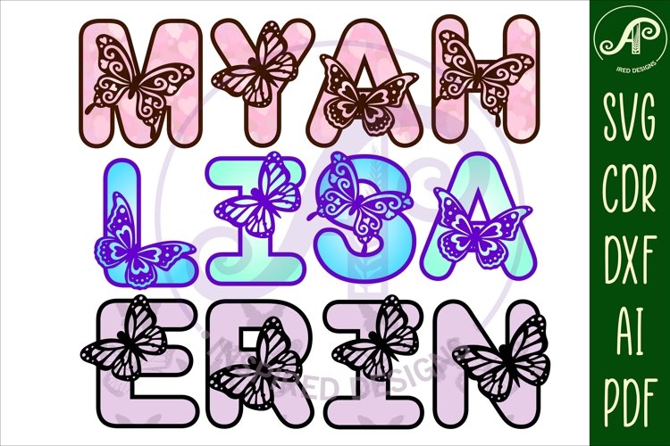 Butterfly alphabet set. 2 layer letters. 60 letter options