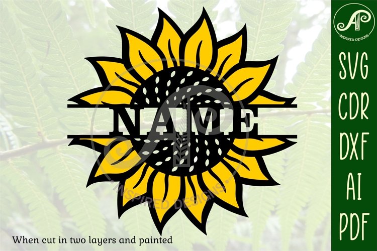 Sunflower Name sign svg laser cut template bundle