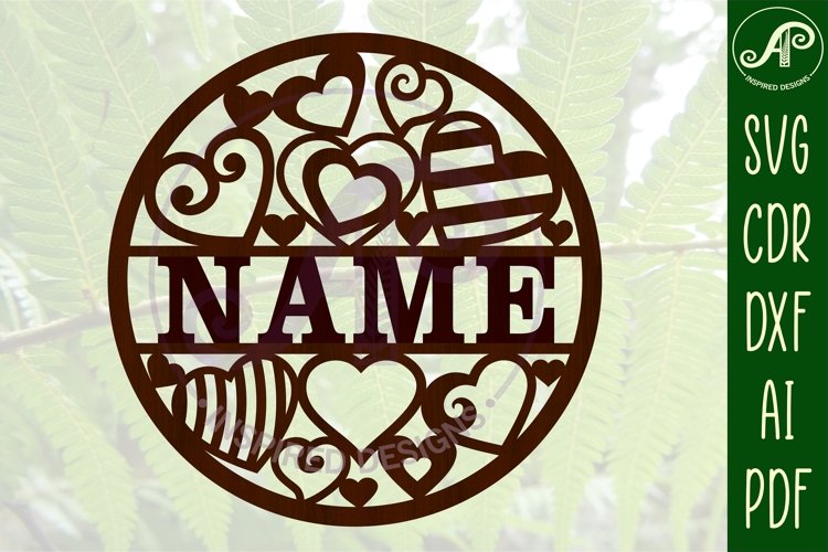 Hearts name sign svg laser cut template