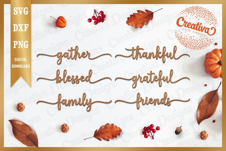 Thanksgiving Words SVG DXF Cut Files & PNG Fall Words