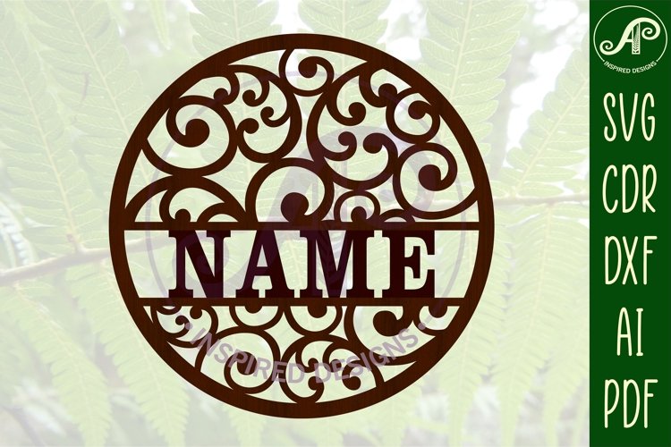 All swirls name sign svg laser cut template