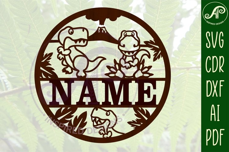 Cute T Rex name sign svg laser cut template